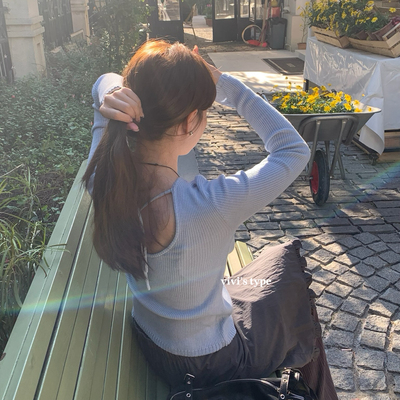 VIVIS TYPE-26年早春前后两穿绑带露背针织衫3133#