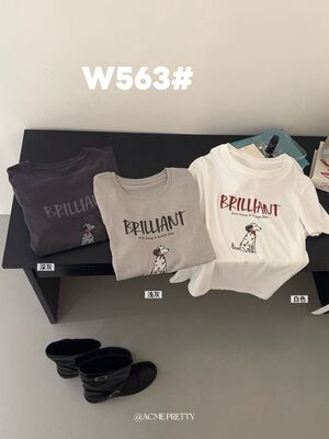 ACME PRETTY夏季韩系穿搭复古字母涂鸦百搭斑点狗宽松短袖T恤W563