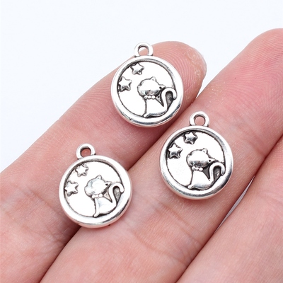 10个/包 15x13mm 古银色锌合金材质 猫咪星星吊坠 ABD-C16167