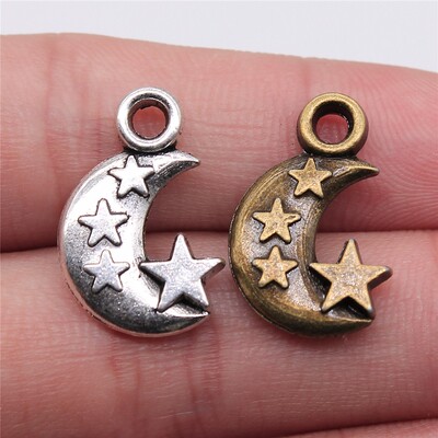 10个/包 21x14x3mm 多色锌合金材质 月亮星星吊坠 ABD-C10120