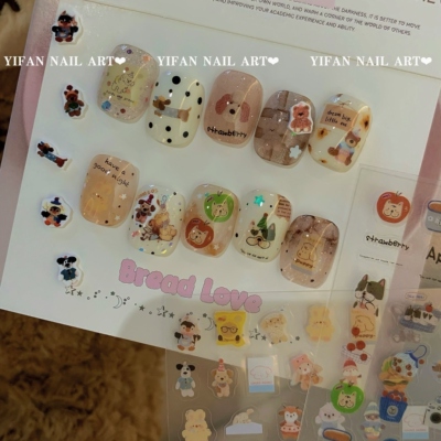 YIFANNAIL【ins风】春日短甲~可爱腊肠狗小熊美甲贴纸J225Q100