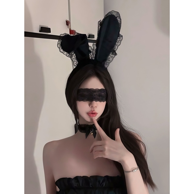 兔耳朵纯欲发箍禁欲系蒙眼蕾丝黑