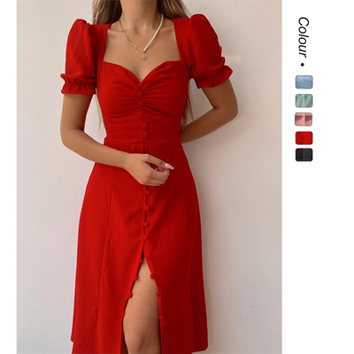 Women Long Dresses Elegant Summer Clothes气质中长款连衣裙女