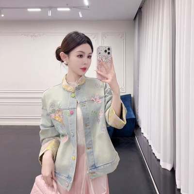 -26年夏上新新中式刺绣珠片牛仔外套ys-3696