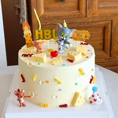 猫和老鼠蛋糕装饰摆件杰瑞汤姆JERRY 奶酪汉堡包薯条玩偶插件插牌