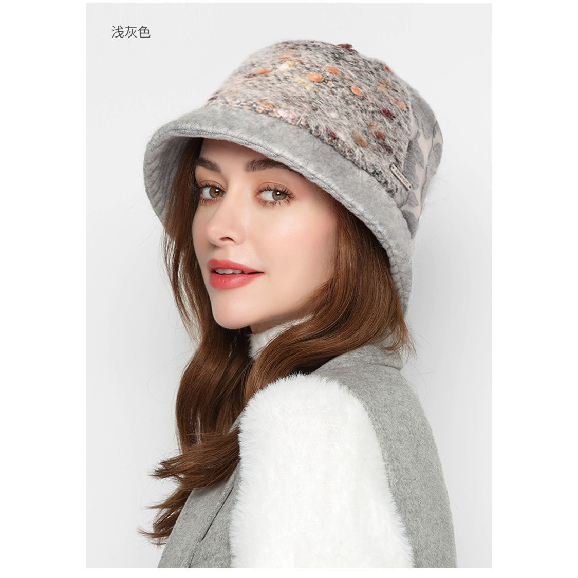 卡蒙羊毛帽子女冬高级感盆帽日系毛呢渔夫帽户外保暖小帽檐帽5128