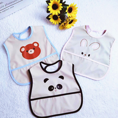 宝宝韩版围兜丹麦卡通辅食饭兜儿童PU四季罩衣婴儿免洗防水口水巾