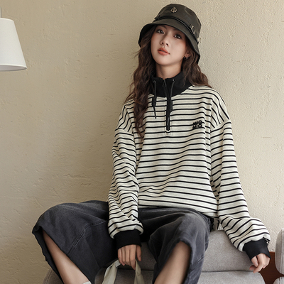 骄骄虎女大童加绒卫衣2025冬季新款初中生加厚一体绒立领上衣7475