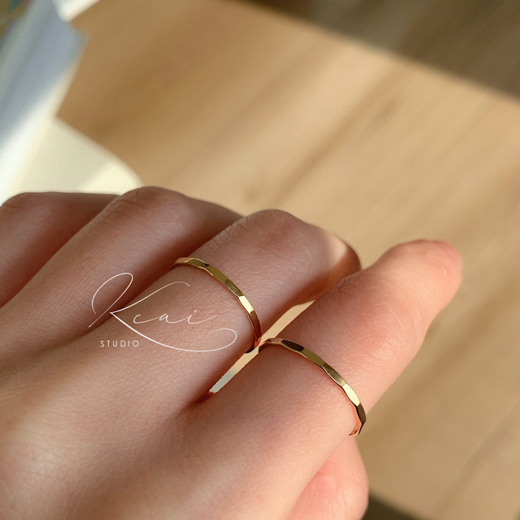 KEAI*洗手不用摘锤面戒指美国14k包金冷淡风复古百搭小众设计ins_虎窝淘