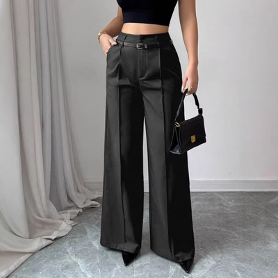 casual high waisted loose straight leg pants, suit pants