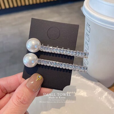 韩国东大门进口nyu高级珍珠满钻一字夹侧边夹刘海后脑勺碎发夹子