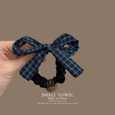 韩国进口2025秋冬新款nyu法式高级格子蝴蝶结发圈皮筋头发绳发饰