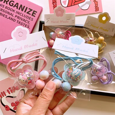 韩国进口儿童库洛米玉桂狗KT猫花朵流沙彩色发圈皮筋扎头发绳头饰