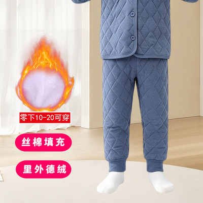 YMT1043 冬季中大童方格蚕丝保暖棉裤