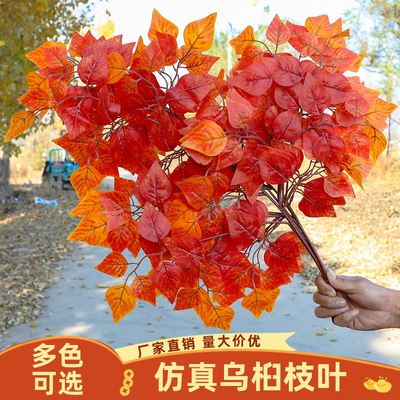 假乌桕叶仿真乌桕叶单支秋红色假树叶子户外大树枯树枝装饰假叶
