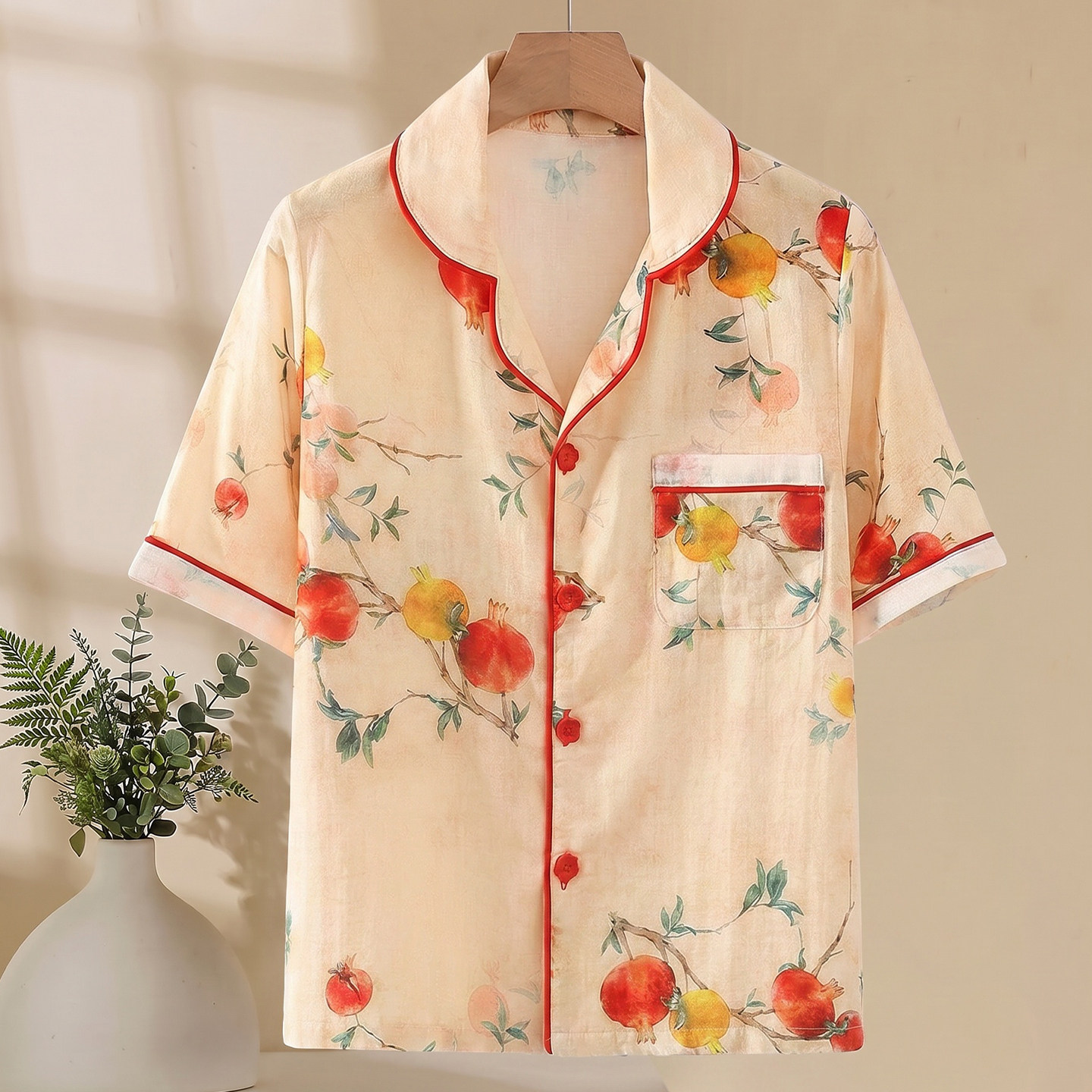 女士纯棉纱布睡衣夏薄款短袖春夏季简约休闲风家居服睡衣上装
