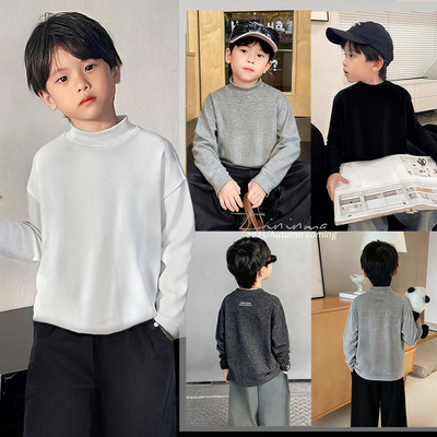 男童打底衫秋冬款半高领T恤