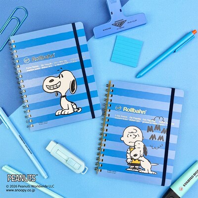 现货~日本PLAZA新款Rollbahn Peanuts联名可爱粉色蓝色硬皮笔记本