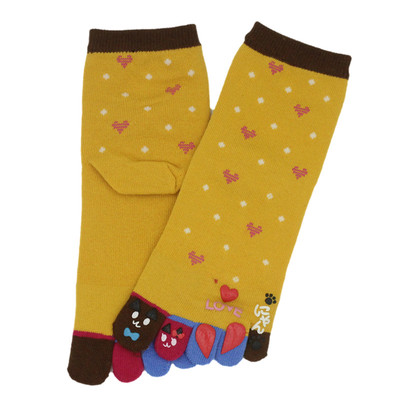 女士精梳棉高筒中脚趾长筒五指袜