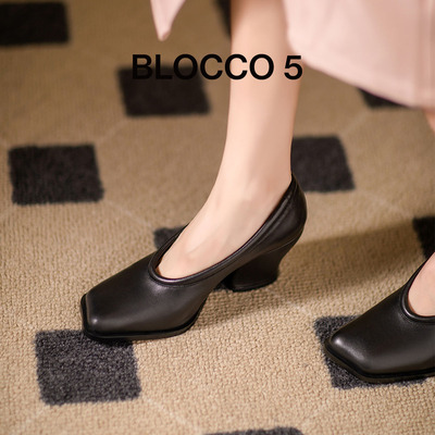 BLOCCO5秋冬单鞋方头粗高跟鞋