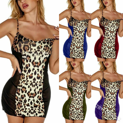 Fun lingerie sexy lace leopard print suspender nightgown睡衣