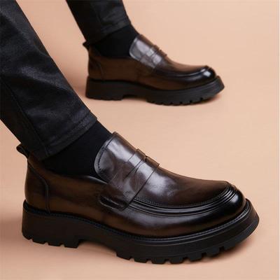潮牌高端头层牛皮男鞋英伦轻奢厚底商务正装大头皮鞋一脚蹬豆豆鞋