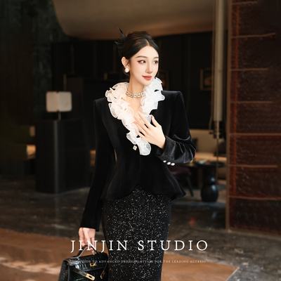 加棉丝绒小香风设计拼接短外套