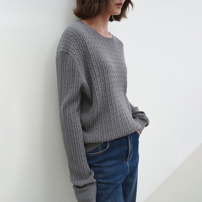 慵懒风全羊毛针织圆领套头毛衣