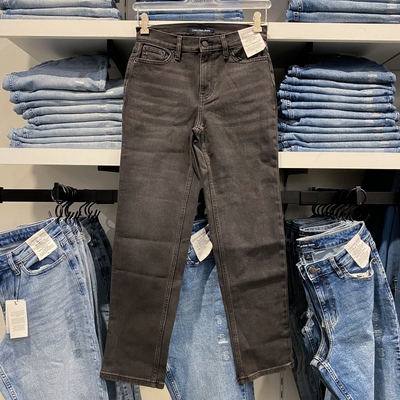 CK复古水洗高腰直筒牛仔裤长裤