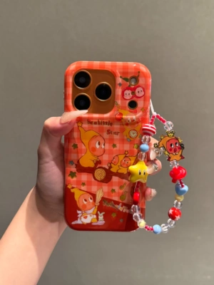 17promax•橙底拼接格纹玩跷跷板星星人苹果17promax手机壳iPhone16新款15