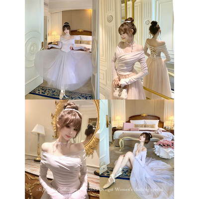 SISI JIANG“芭蕾之梦”芭蕾风千金双色花边针织上衣网纱连衣裙