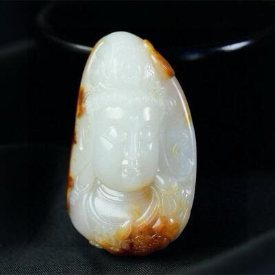 天然新疆和田玉羊脂玉白玉籽料观音玉坠吊坠项链玉质细腻29.7g犹