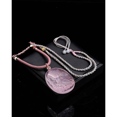 天然粉水晶九尾狐狸吊坠项链 晶体透亮 规格52*39*13m重43.9克ss