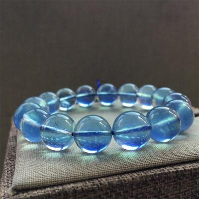 天然水晶海蓝宝石手链手串55.8克透体冰川蓝补水蓝色水晶礼物颂