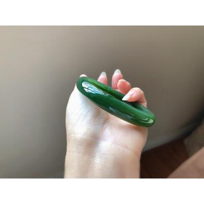 天然和田玉碧玉58.3mm圈口手镯 满色菠菜绿 老坑料底子冰透配证xe