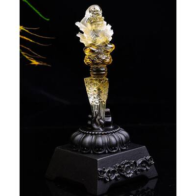 天然巴西黄水晶千手大黑天金刚杵摆件尺144 45 30mm 重100.7克ss0