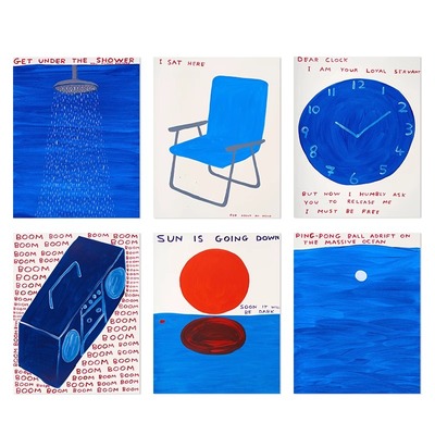 大卫波普风插画个性奇趣创意挂画克莱因蓝酒吧民宿餐厅装饰画英国