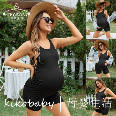 孕妇泳衣女保守连体纯色孕妇休闲黑泳衣孕妈妈Maternity Swimsuit