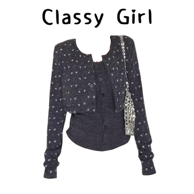 秋冬显瘦气质针织衫吊带两件套装