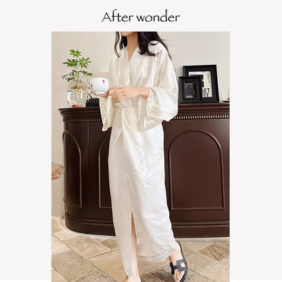 Afterwonder重磅醋酸连衣裙 高级宴会礼服V领设计光泽感气质长裙