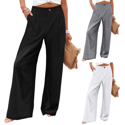 2026 mforle High Waist Trousers Button Elastic Waist Wide Le