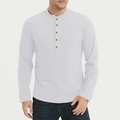 Men's Henry Shirt Solid lor Button Base T-shirt Casual tton