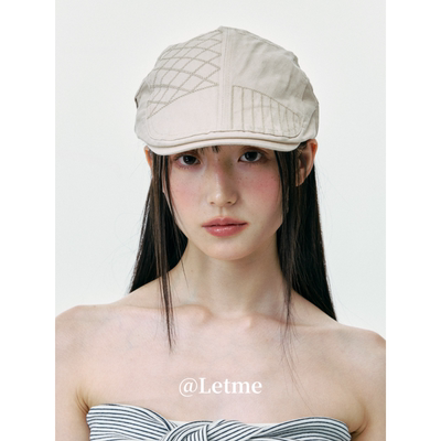 显脸小条纹格纹前进帽子女春夏秋韩版日系百搭画家帽短檐鸭舌帽潮