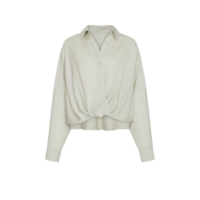 UR&DC2025春季新款气质轻通勤褶皱超宽松长袖罩衫衬衫女短款上衣