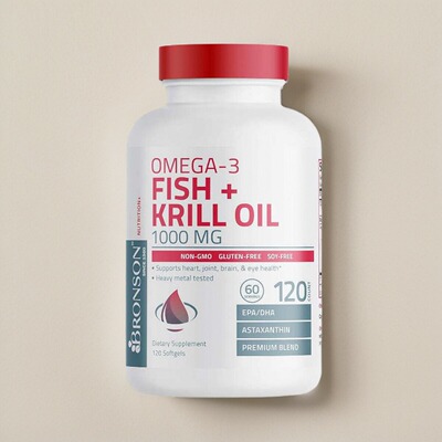 美国鱼油磷虾油复合胶囊Bronson Omega-3 Fish + Krill Oil 心脑