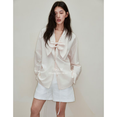 Ress.M蝴蝶打结衬衣2026早春季新款长袖设计感衬衫女装上衣十三行