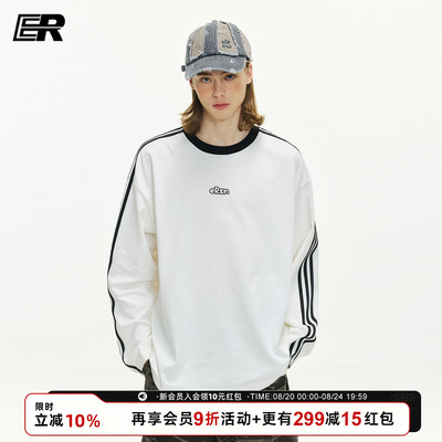 ER基础款条纹字母长袖T恤男2026秋季潮牌美式休闲圆领打底上衣女
