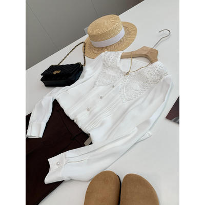 捡漏！淘到商场469重工刺绣翻领白色衬衣垂感长袖淑女衬衫R205