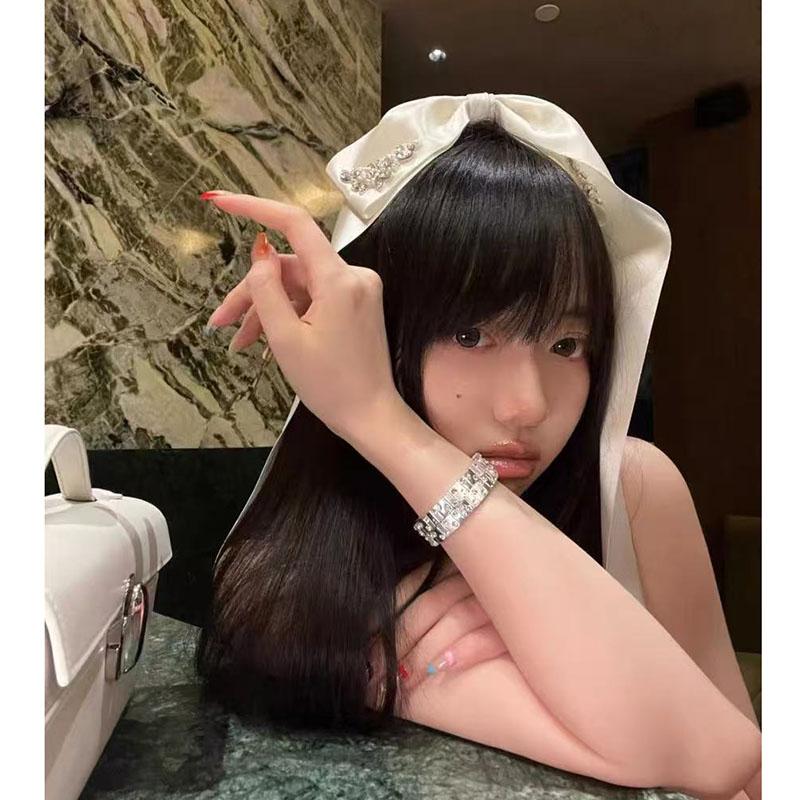 丝带美学~法式白色大蝴蝶结发夹轻奢水钻花朵飘带顶夹后脑勺发饰