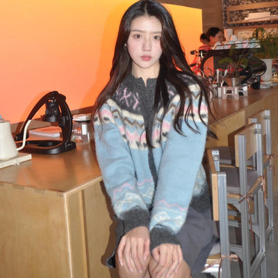 章若楠同款韩国原单~Moro*费尔岛针织衫女秋冬宽松慵懒风加厚毛衣